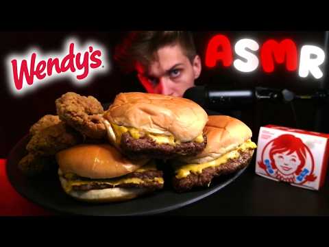 ASMR Eating Wendy's Extra Cheesy Double Cheeseburgers & Chicken Tenders Mukbang (Whispered Rambling)