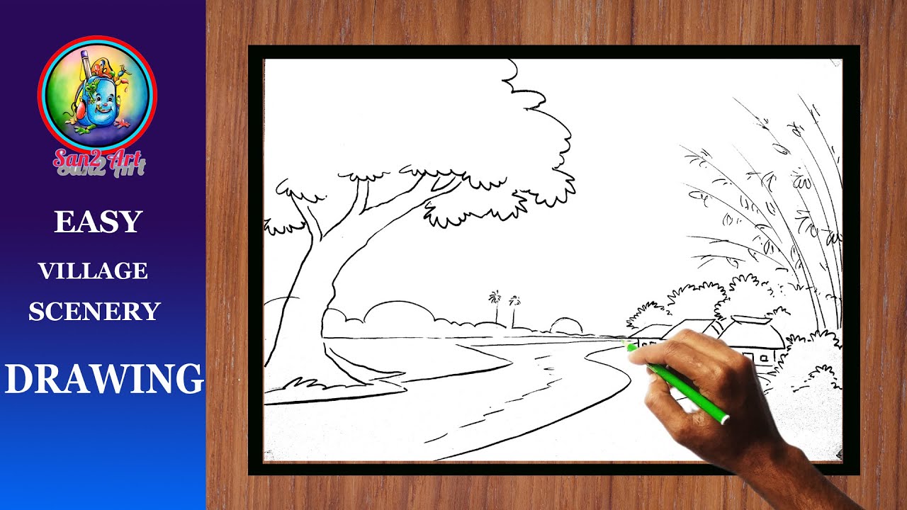 village scenery drawing // memory drawing #outline - YouTube