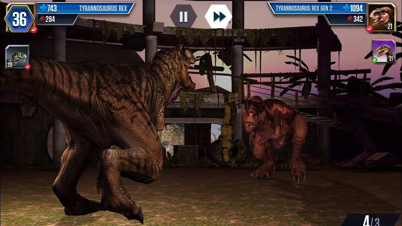 Jurassic world the game episode 18 T. rex vs T. rex gen 2 - YouTube