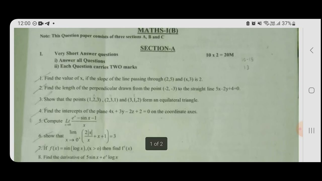 JUNIOR INTER MATHS 1B NARAYANA PRE FINAL 2 PAPER INTER 1ST YEAR MATHS 1B PRACTICE PAPER # ...