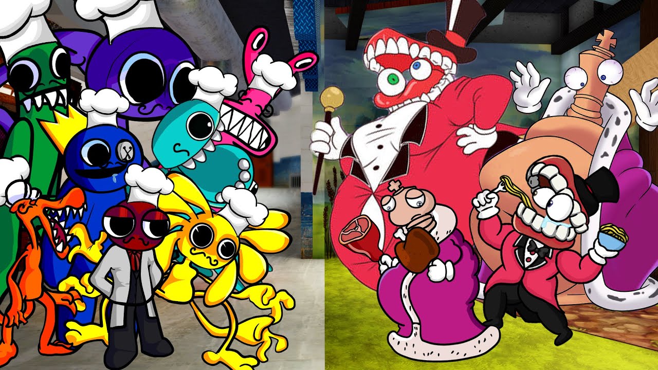 FNF TADC New Fat Caine & Kinger VS Rainbow Friends (ALL PHASES)🎶FNF New ...