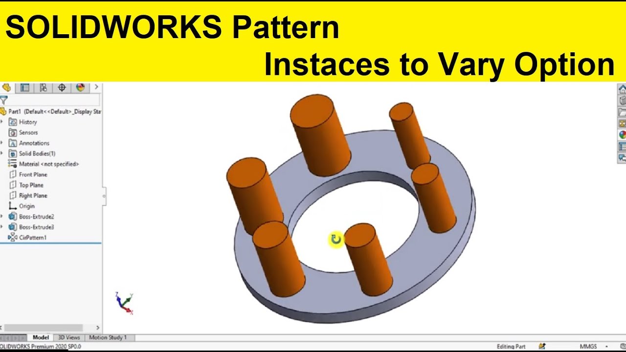 Solidworks Pattern with Instances to Vary Option - YouTube