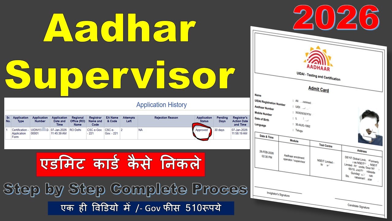 Aadhaar Supervisor Certificate Exam Fees Payment Online 2026 | UIDAI ...