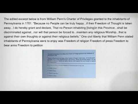 The edited excerpt below is from William Penn's Charter of Privileges ...