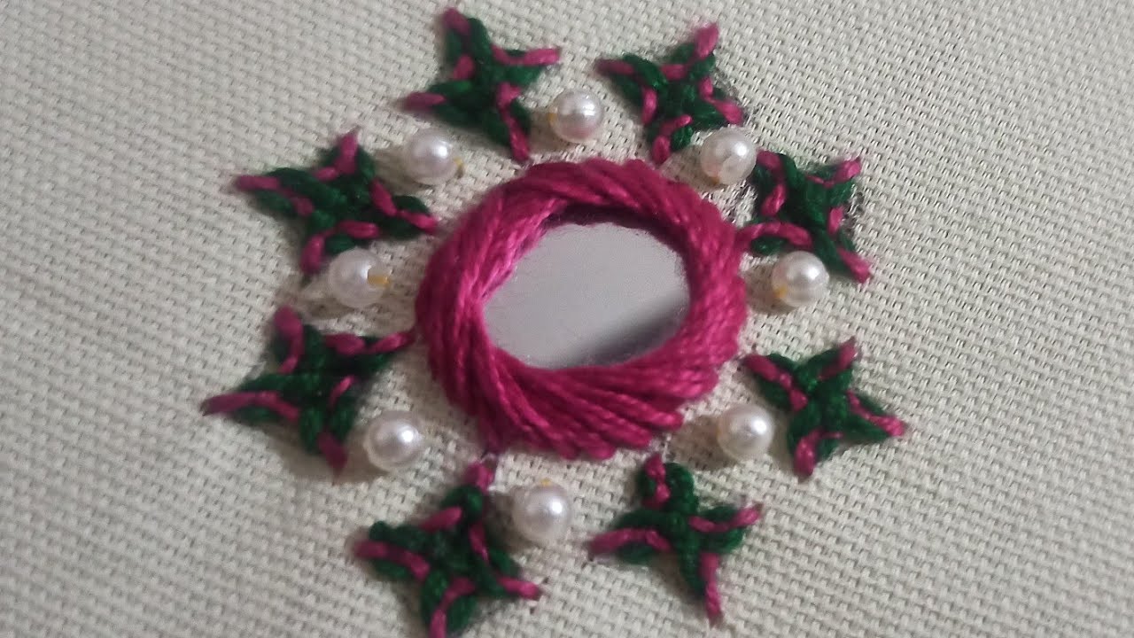 Hand embroidery| mirror work design| Rounded mirror work with Sindhi ...
