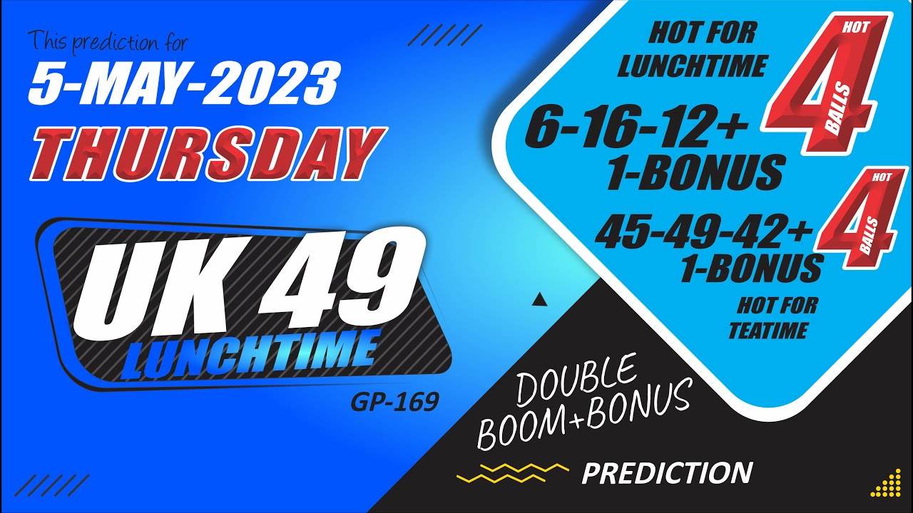 UK49 Lunchtime Prediction | 5 May 23 | UK49s Prediction Today | GP 169 ...