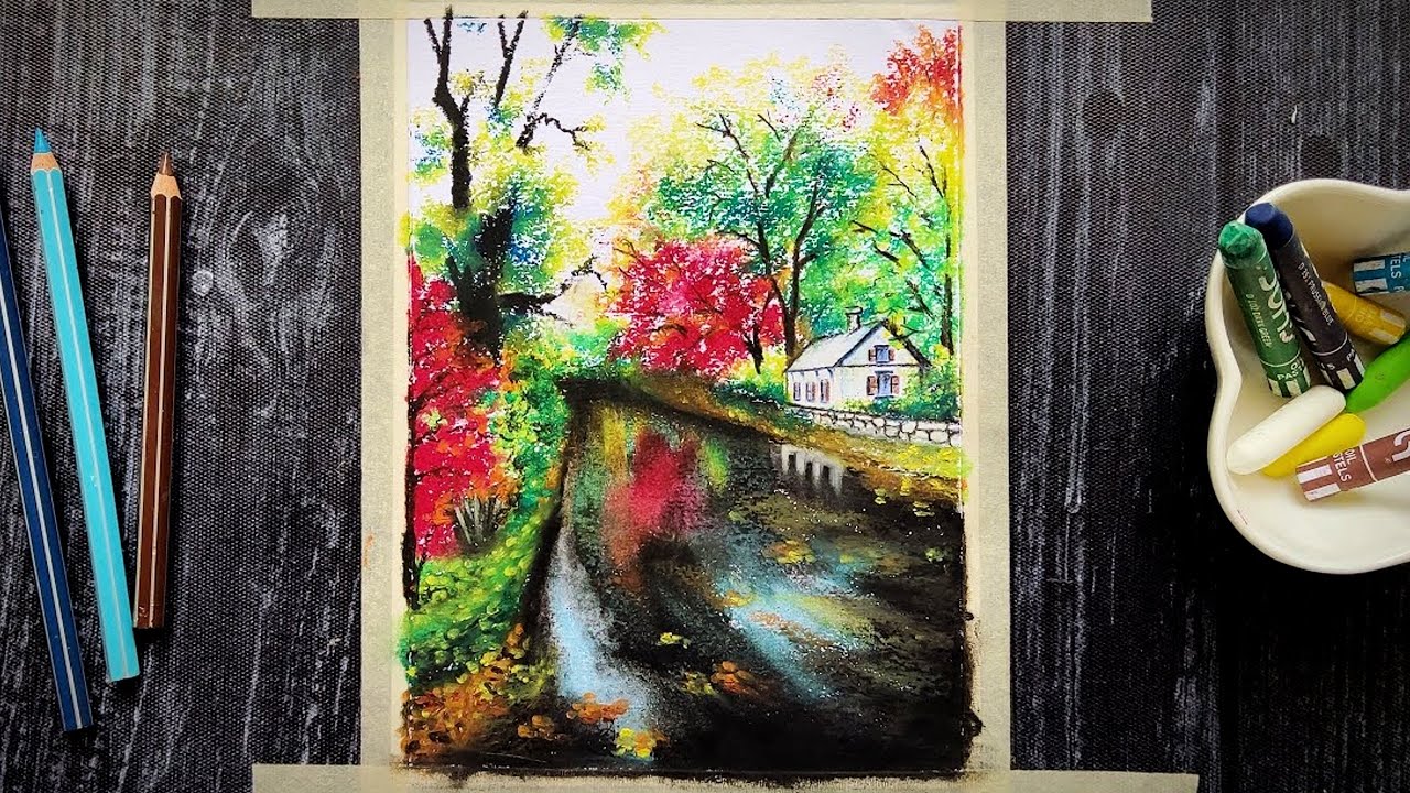 oil pastel drawing with 12 colours ♡ autumn breeze - YouTube