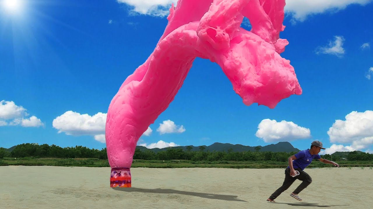 Experiment Giant Pink Worm Toothpaste From Coca-cola ,Sprite ,Fanta ...