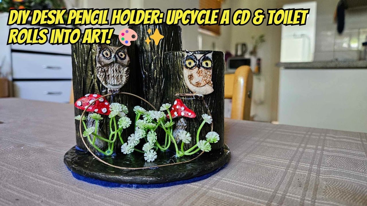 DIY Desk Pencil Holder: Upcycle a CD & Toilet Rolls into Art! 🎨 - YouTube