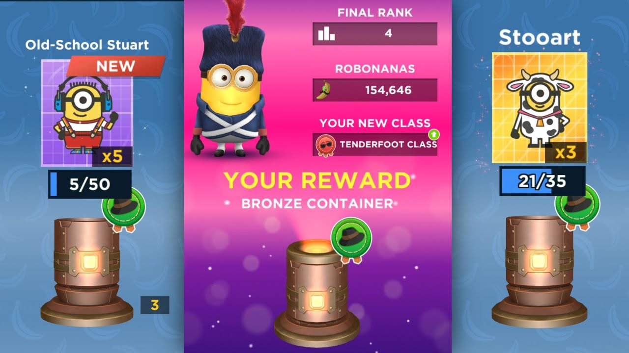 Minion Rush Old-School Stuart & Stooart minions cards reward Bronze ...
