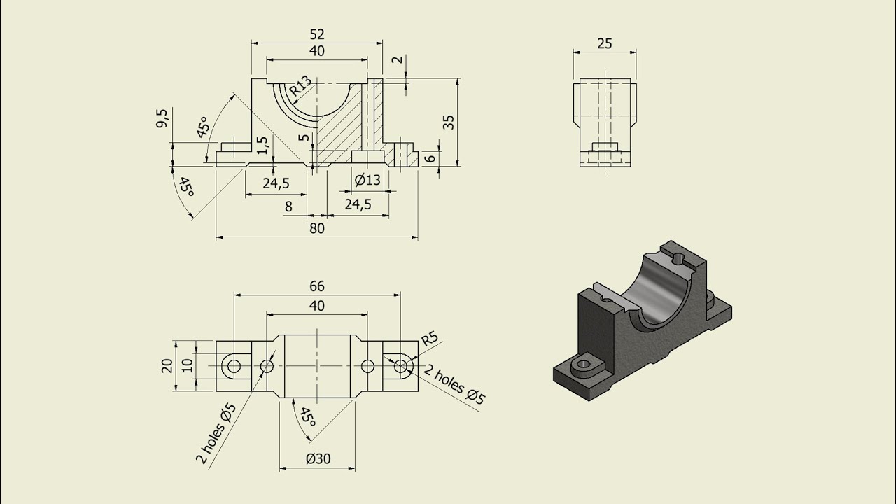 Tutorial Inventor - 078 LOWER HALF BEARING (Part-039) - YouTube