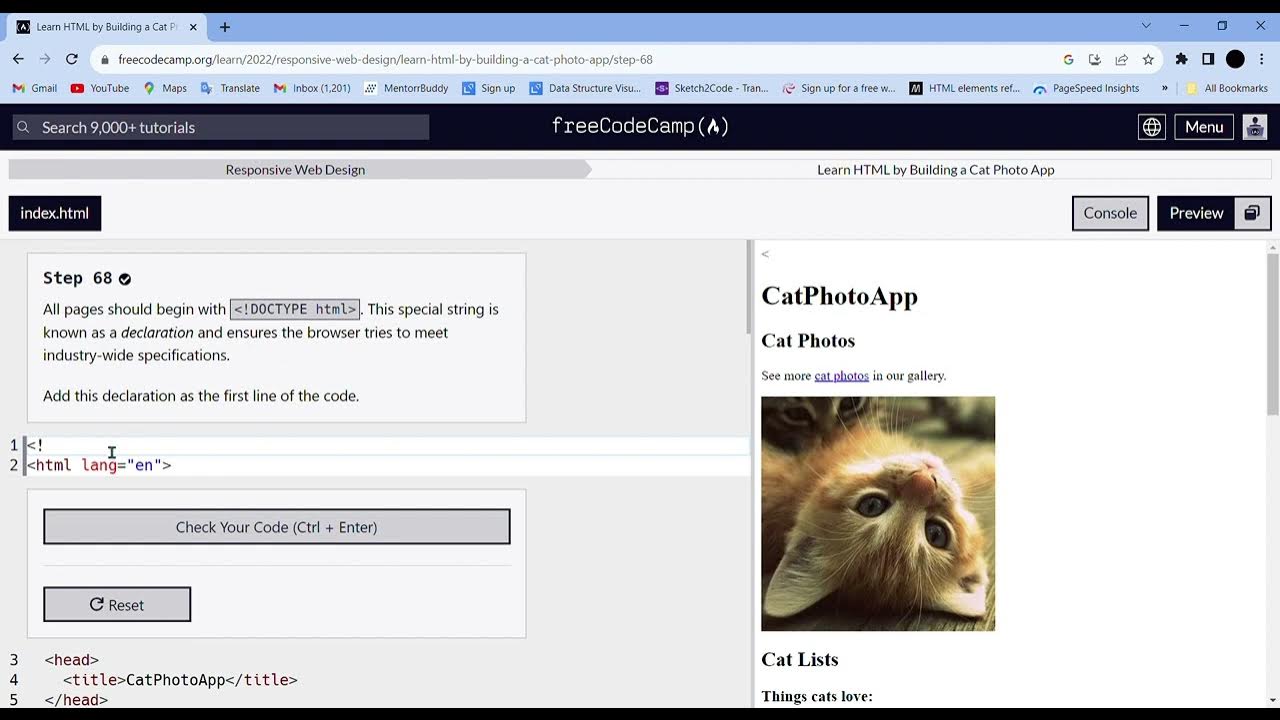 Learn HTML by Building a Cat Photo App Step - 68 || freeCodeCamp - YouTube