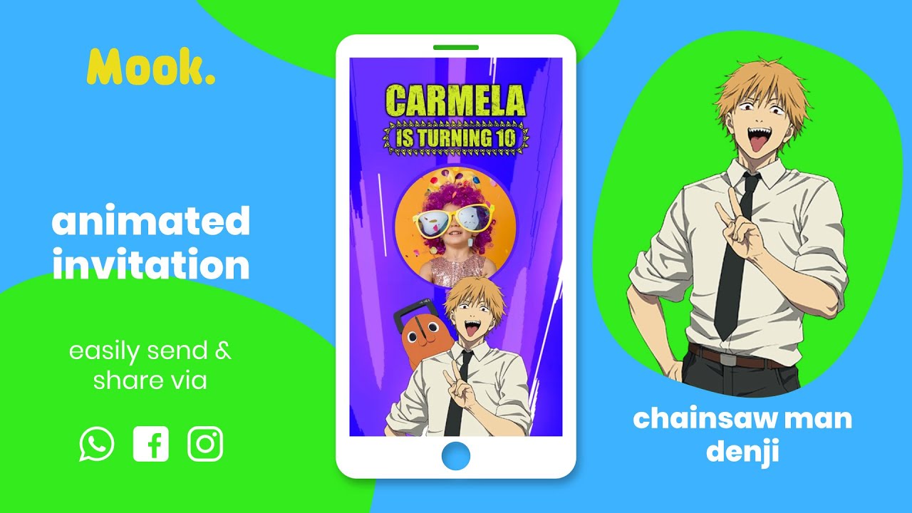 Chainsaw Man Denji Pochita Video Invitation Animated Digital Birthday ...
