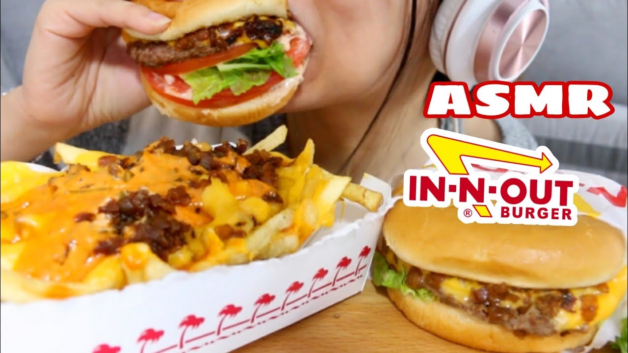 TWILIGHT ASMR EATING IN-N-OUT ANIMAL STYLE CHEESE BURGER AND FRIES REAL ...