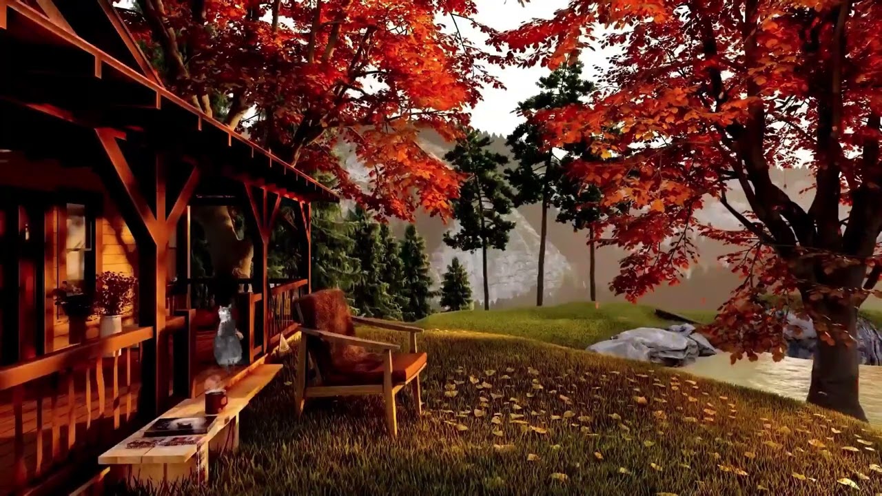 Cozy Autumn Ambience | Fall Porch, Falling Leaves, Birdsong - YouTube