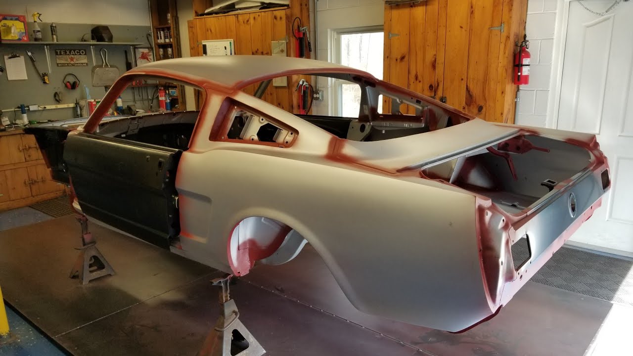 Building A 1965 Mustang Fastback Shell Primer And Fenders - YouTube