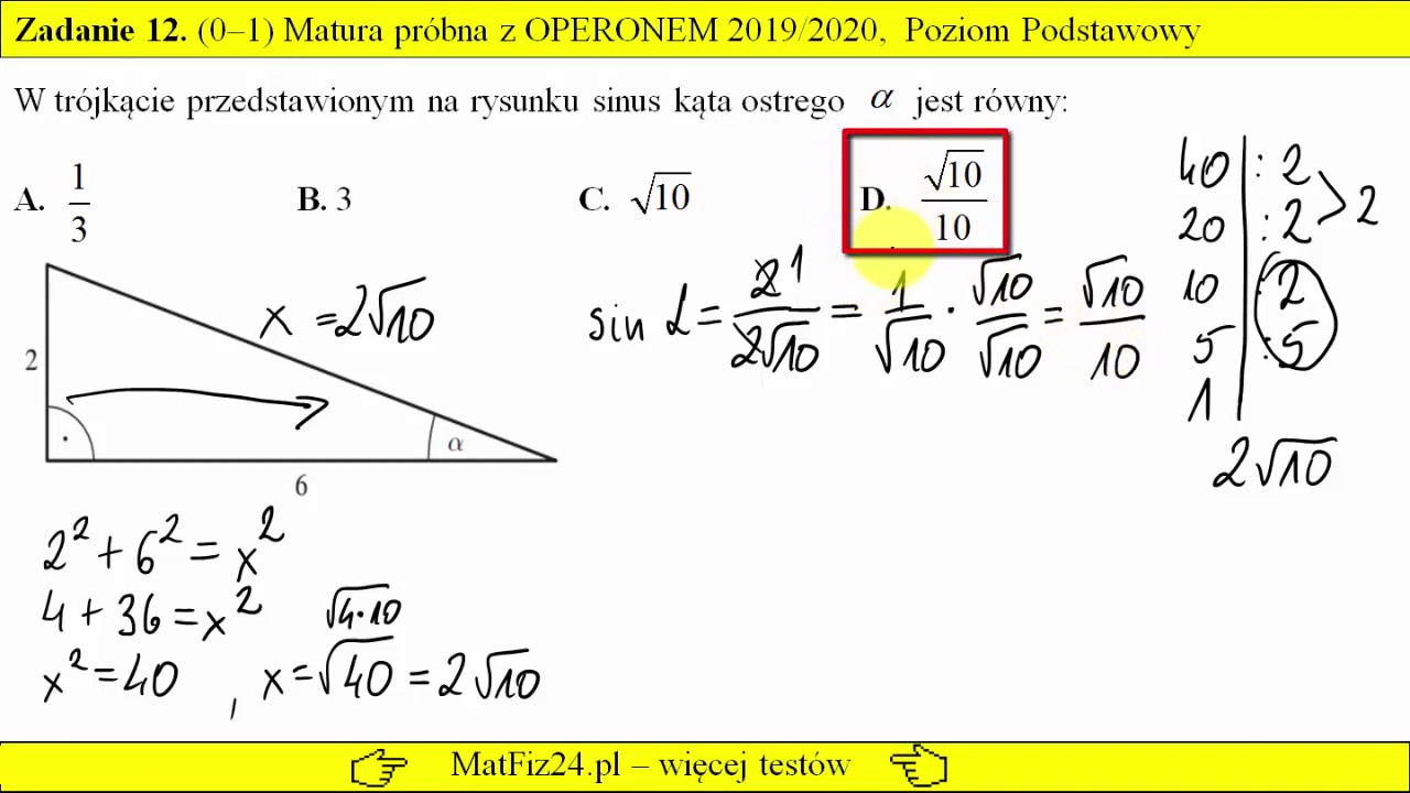 Zadanie 12. Sinus kąta w trójkącie. - YouTube