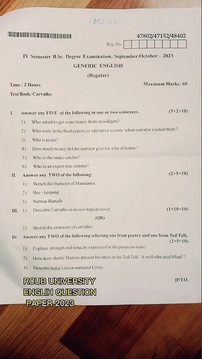 4th SEM BCA English RCUB UNIVERSITY 2023 question paper bca/ bsc degree ...