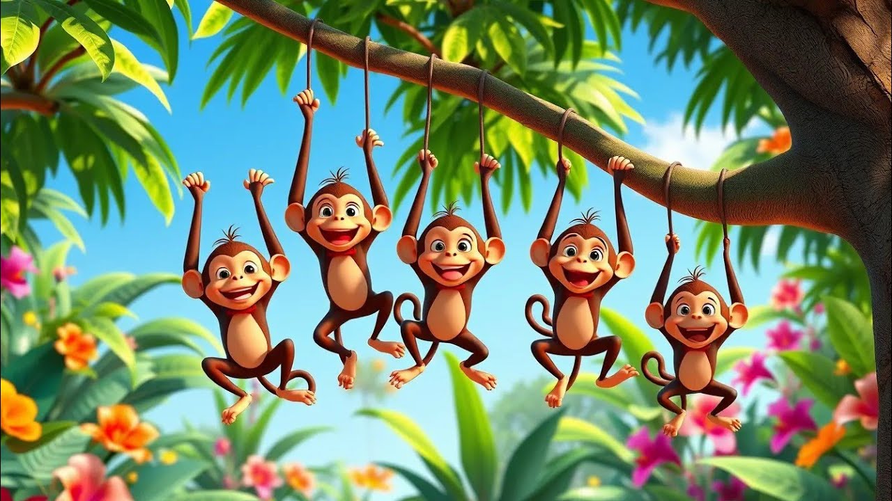 Five Little Monkeys Swinging in the Tree | Fun Nursery Rhyme for Kids ...