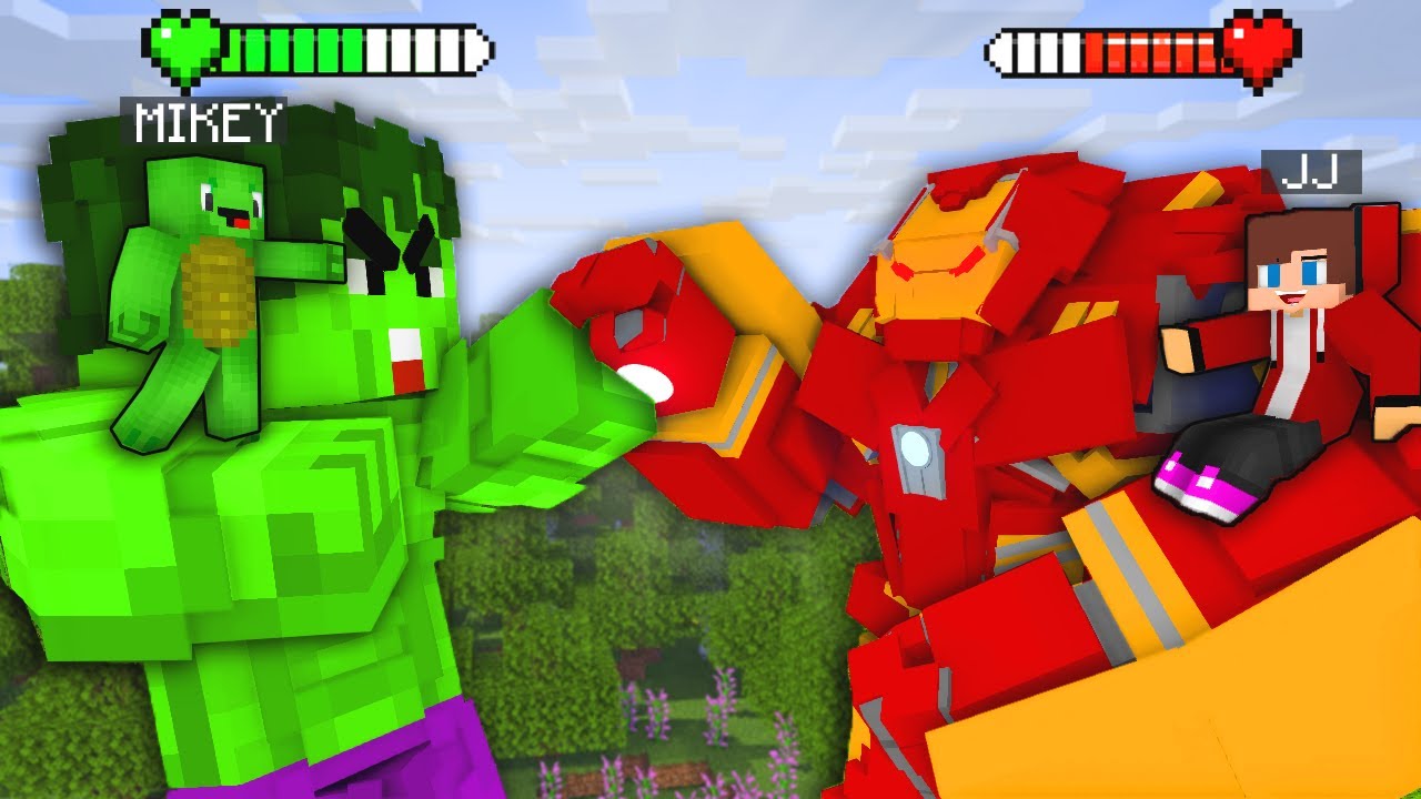 JJ HulkBuster vs Mikey Hulk Giant Titan Fight Battle - Maizen Minecraft Animation - YouTube