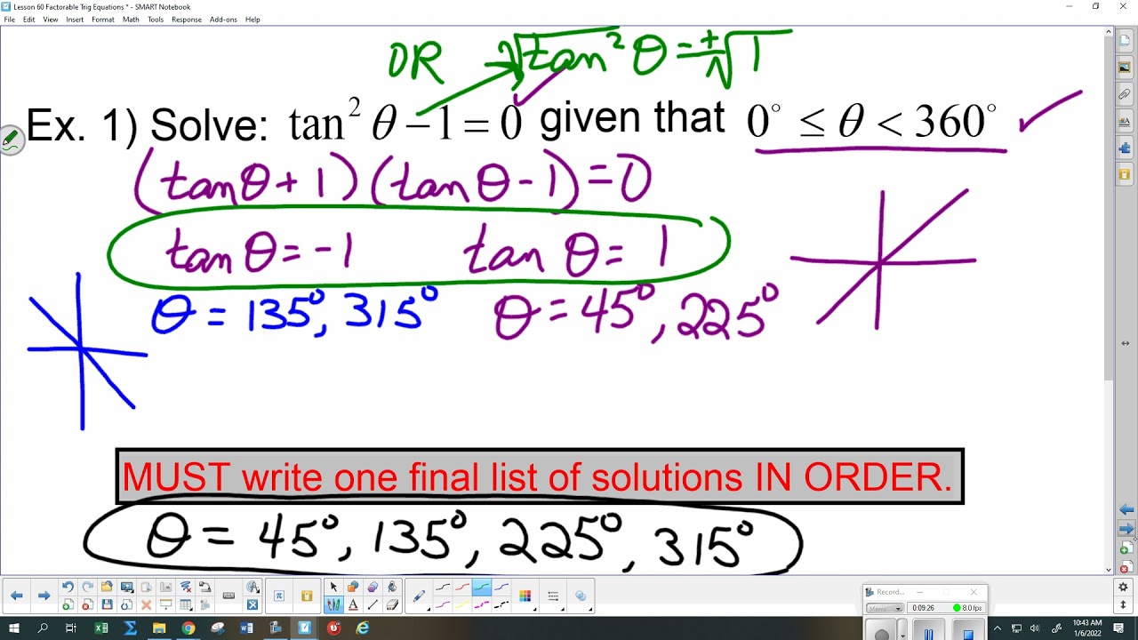 Saxon Advanced Math Lesson 60 Factorable Trig Equations - YouTube