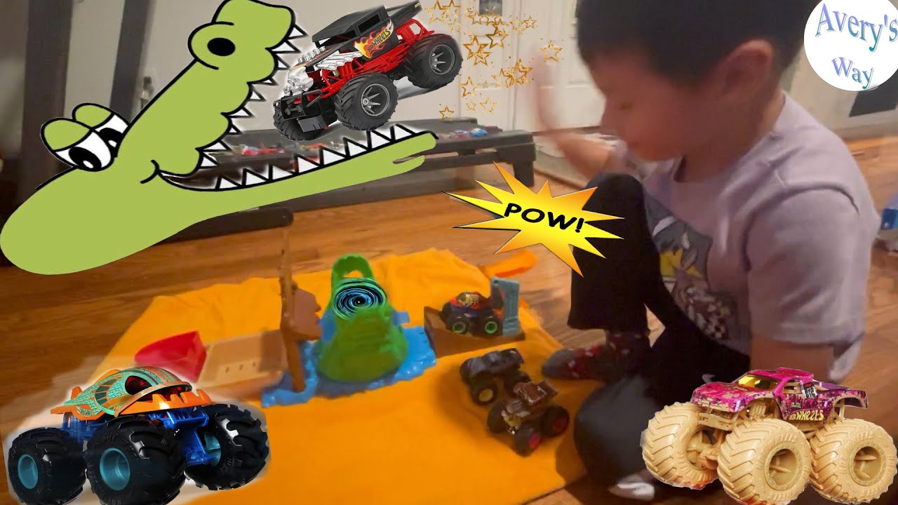 Swamp Chomp Hot Wheels Monster Trucks Playset🐊Can they survive the ...