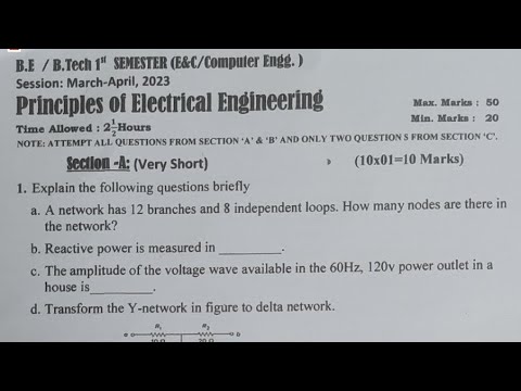 Principles Of Electrical Engineering Papers 2023 2022 B.tech 1st ...