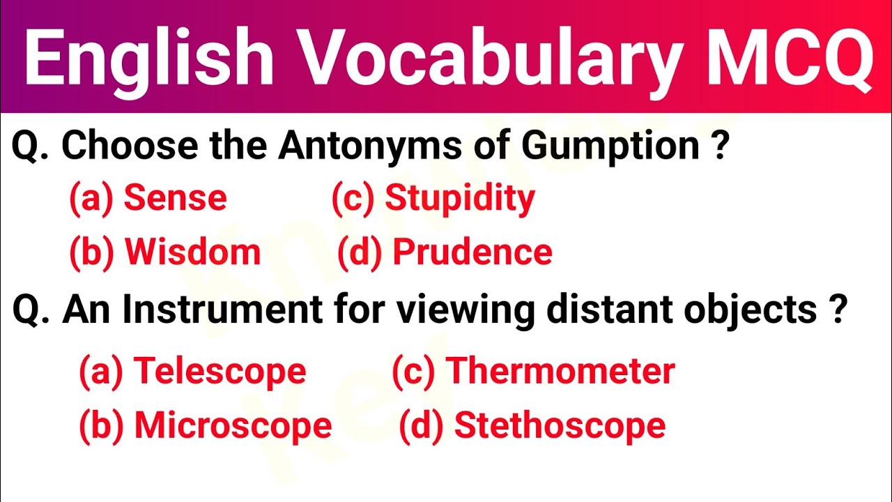 English Vocabulary MCQ TEST | Important English Vocabulary Questions ...