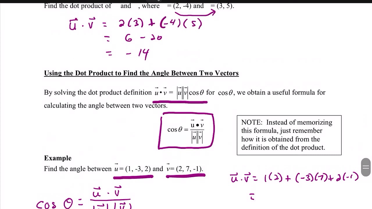 Video Lesson - Dot Product Of Algebraic Vectors - YouTube