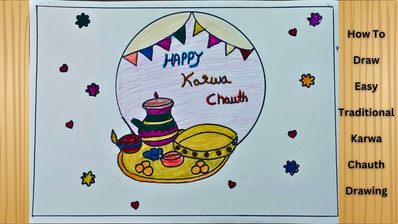 How To Draw Traditional Karwa Chauth Drawing/Easy Karva Chauth Drawing ...