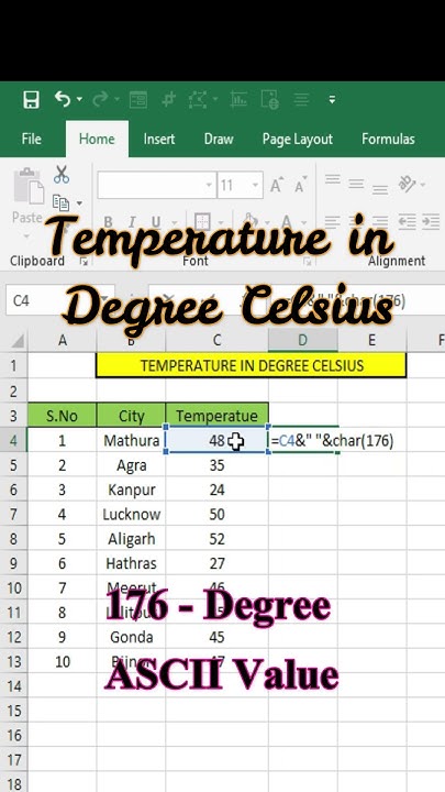 Temperature in Degree Celsius in Excel #Shorts #exceltech #calculateageinexcel #exceltips - YouTube