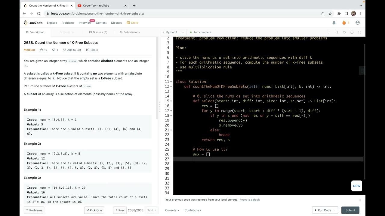 leetcode 2638. Count the Number of K-Free Subsets - reduction and ...