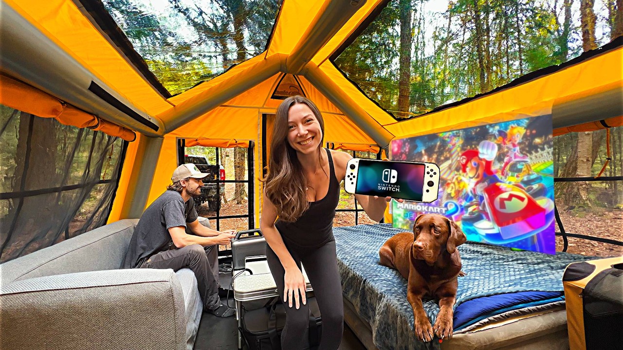 Luxury Camping And Gaming In Inflatable Cabin - YouTube