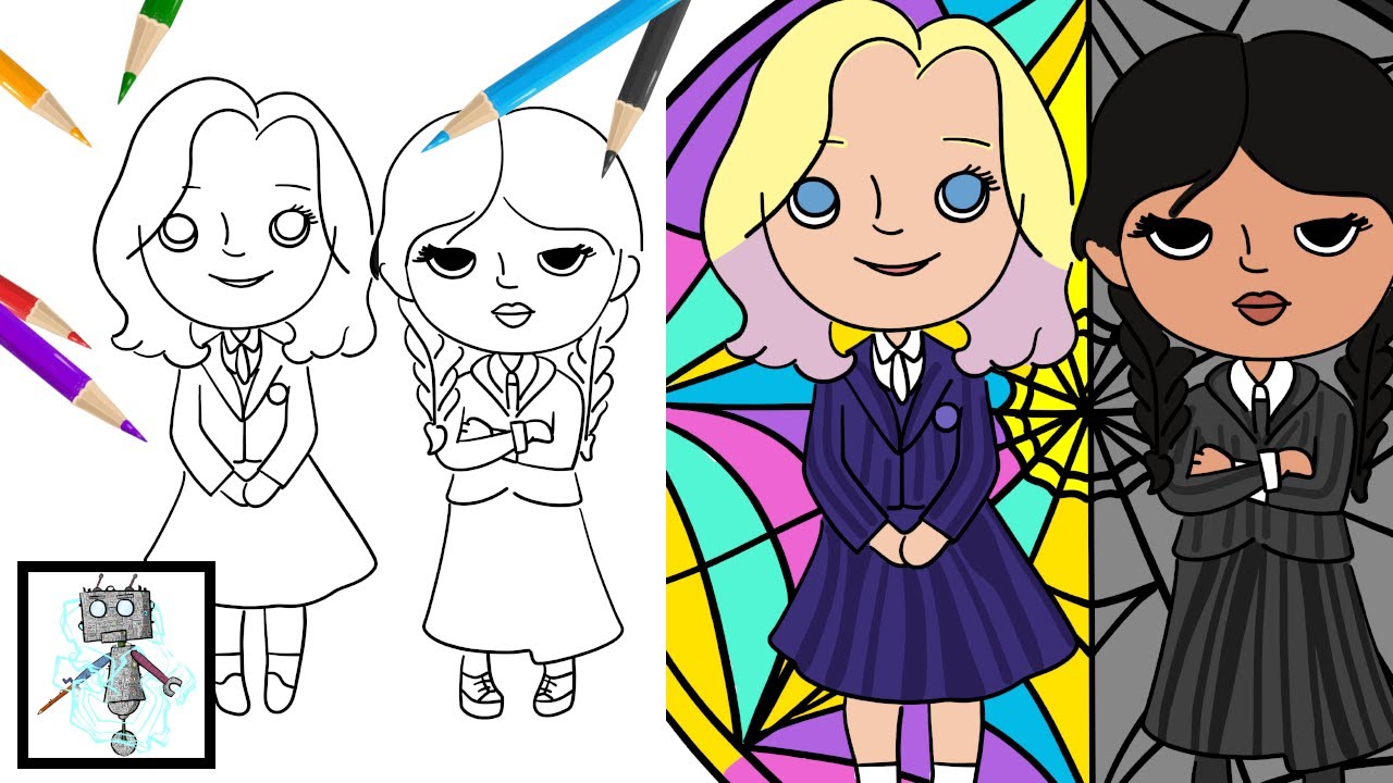 How To Draw Wednesday Addams and Enid 😍 Easy Step by Step Drawing - YouTube