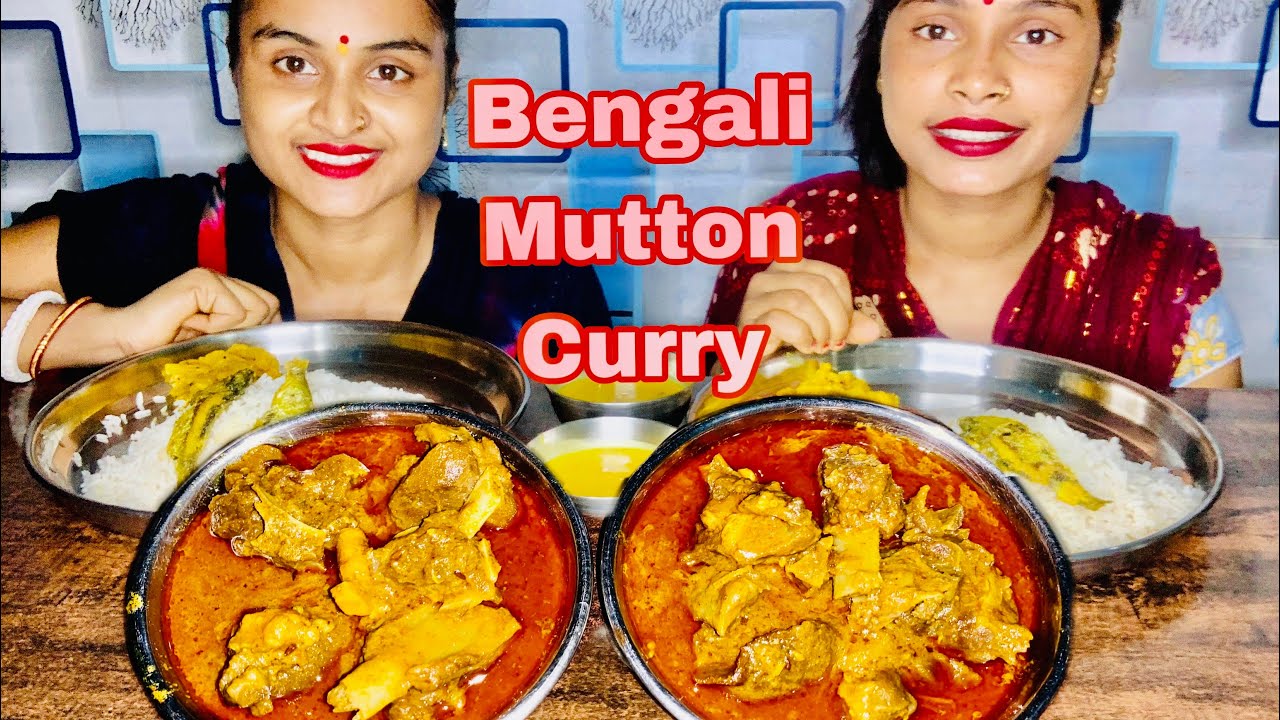 Bengali food rice with🔥mutton masala curry fish fry spicy Bengali🔥 ...
