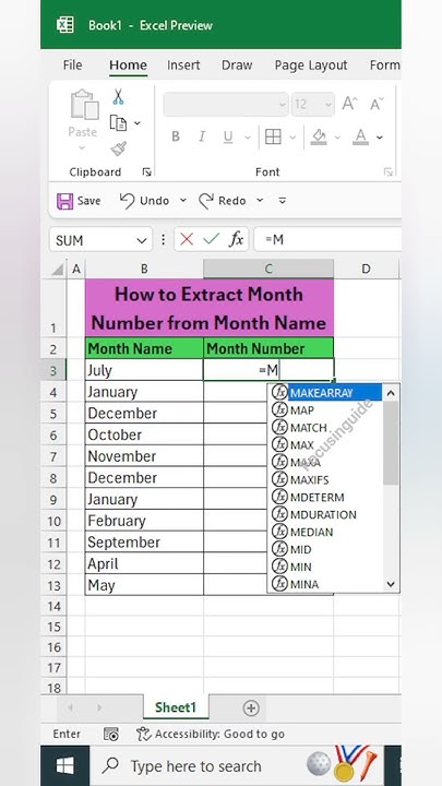 How to extrack month number from month Name in excel #focusinguide #exceltips #tutorial #shorts ...