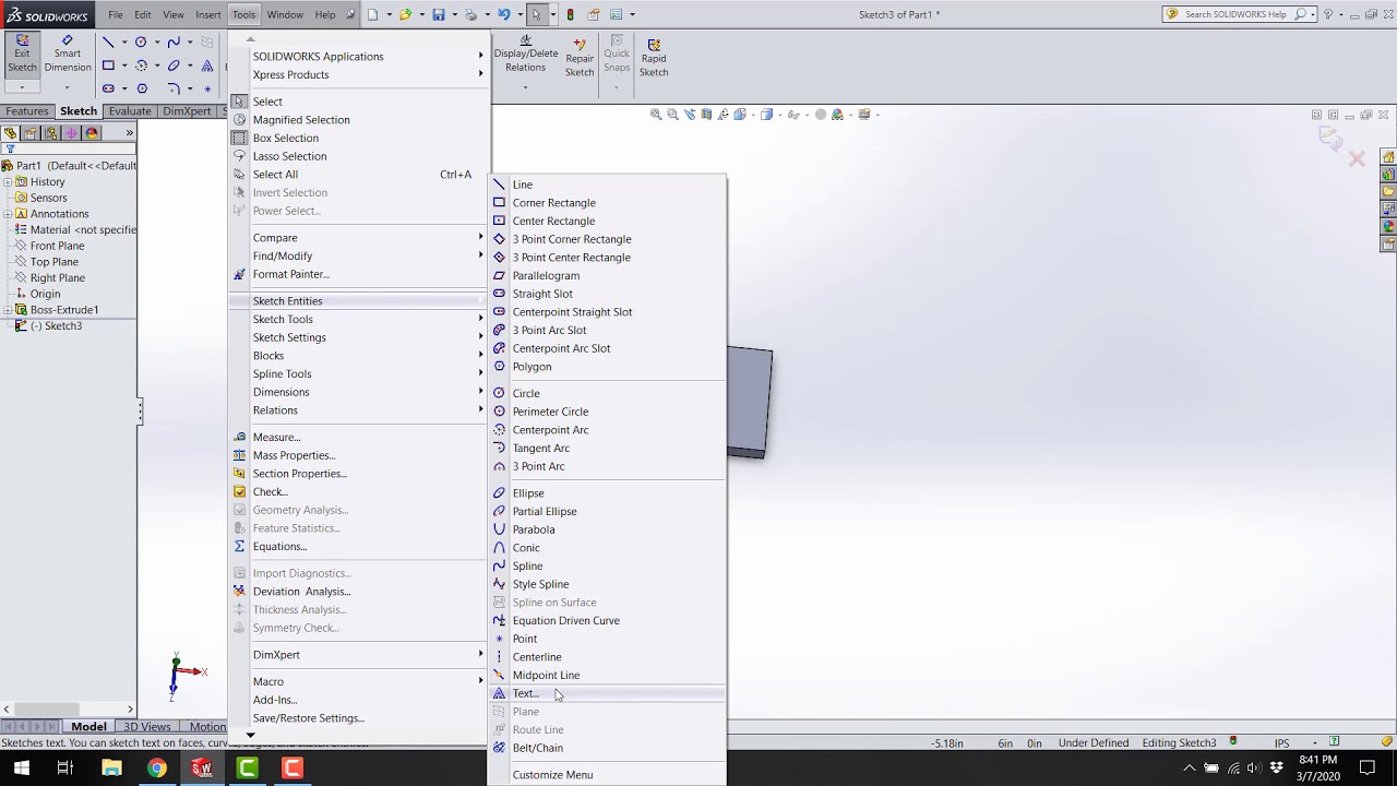 Solidworks Tutorial Lesson 3 Creating Text on a feature - YouTube