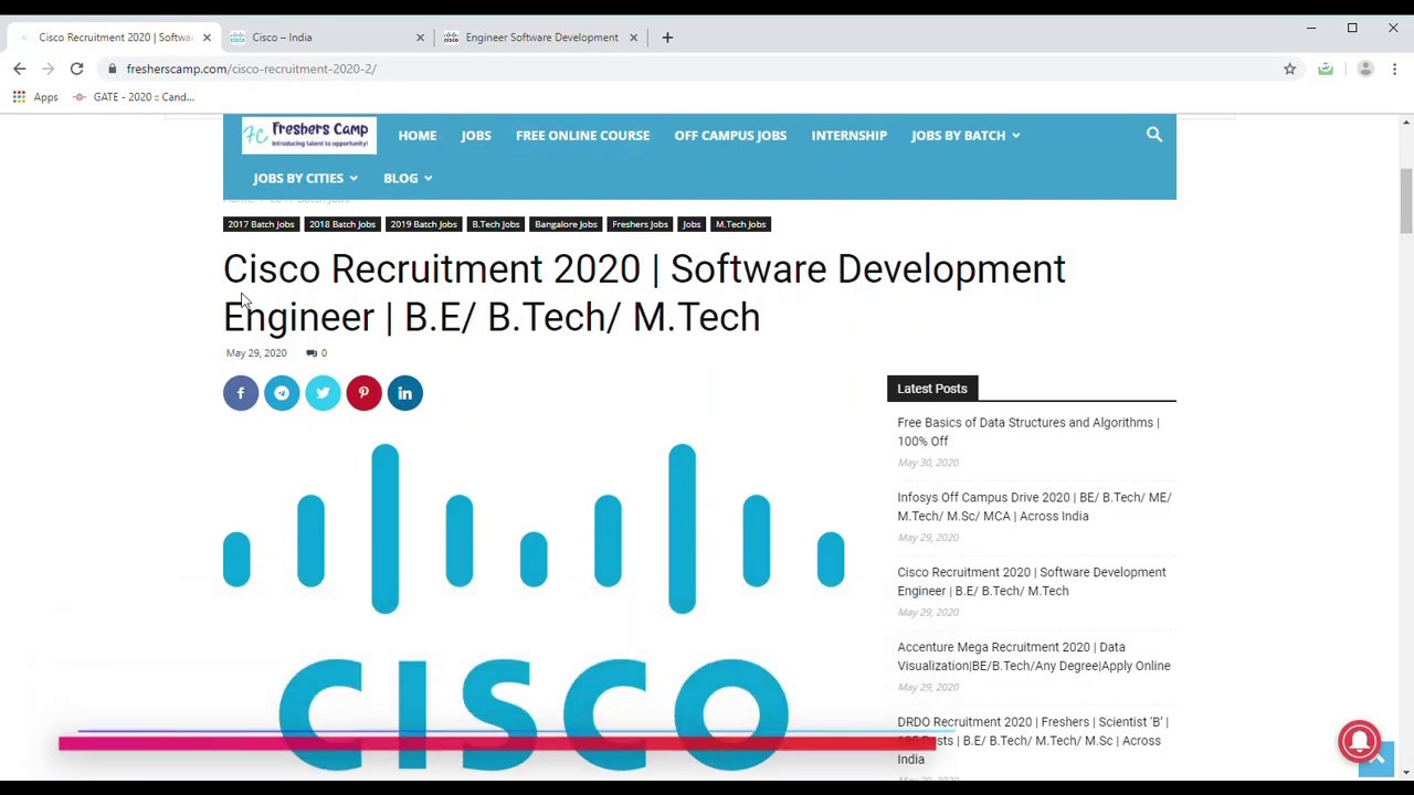 Cisco Recruitment 2020 | Software Development Engineer | B.E/B.Tech/M.E ...