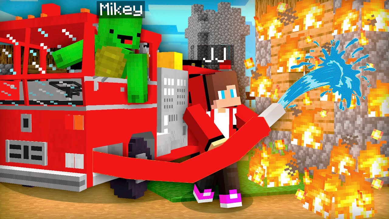 How Mikey & JJ Became Firefighter in Minecraft Challenge (Maizen Mazien Mizen) - YouTube