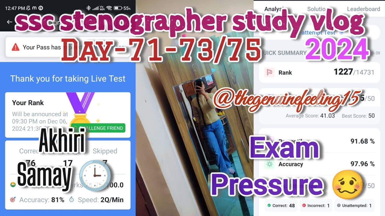 ssc stenographer study vlog|Day-71-73/75| how to handle exam pressure ...