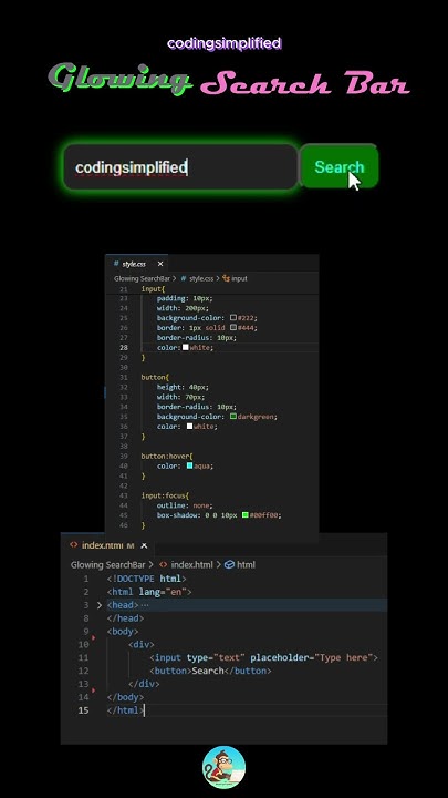 Glowing Search Bar Coding Javascript Html Css Programming Codingsimplified Youtube