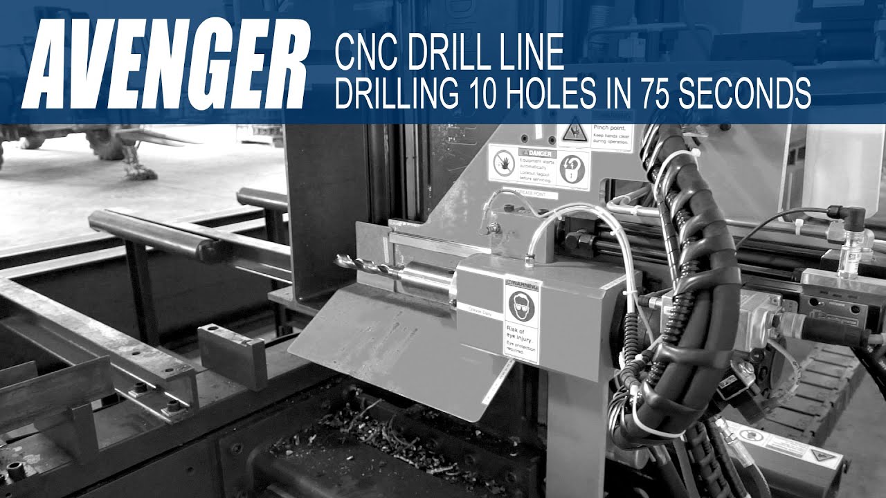 Ocean Avenger CNC Drill Line drilling 10 holes in 75 seconds - YouTube