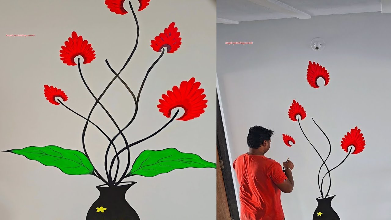 latest painting art in home decor by hand work on wall - YouTube