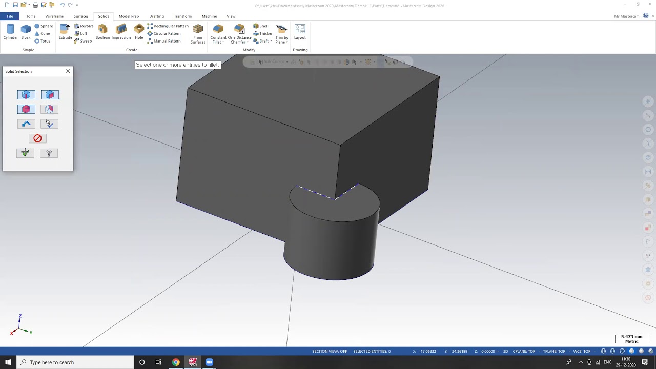 MasterCAM class_6||MasterCAMLearning Session || Solid modelling - YouTube
