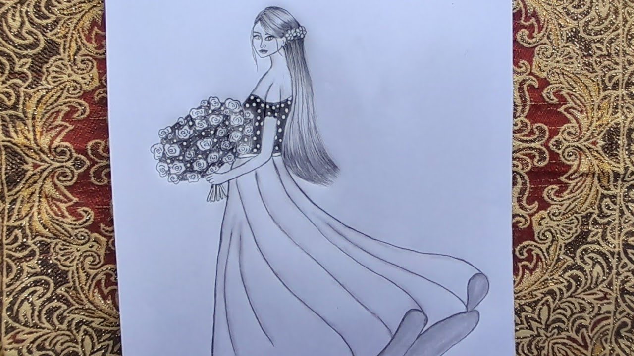 How to draw a girl Holding Bouquet of Flowers || Pencil sketch tutorial ...