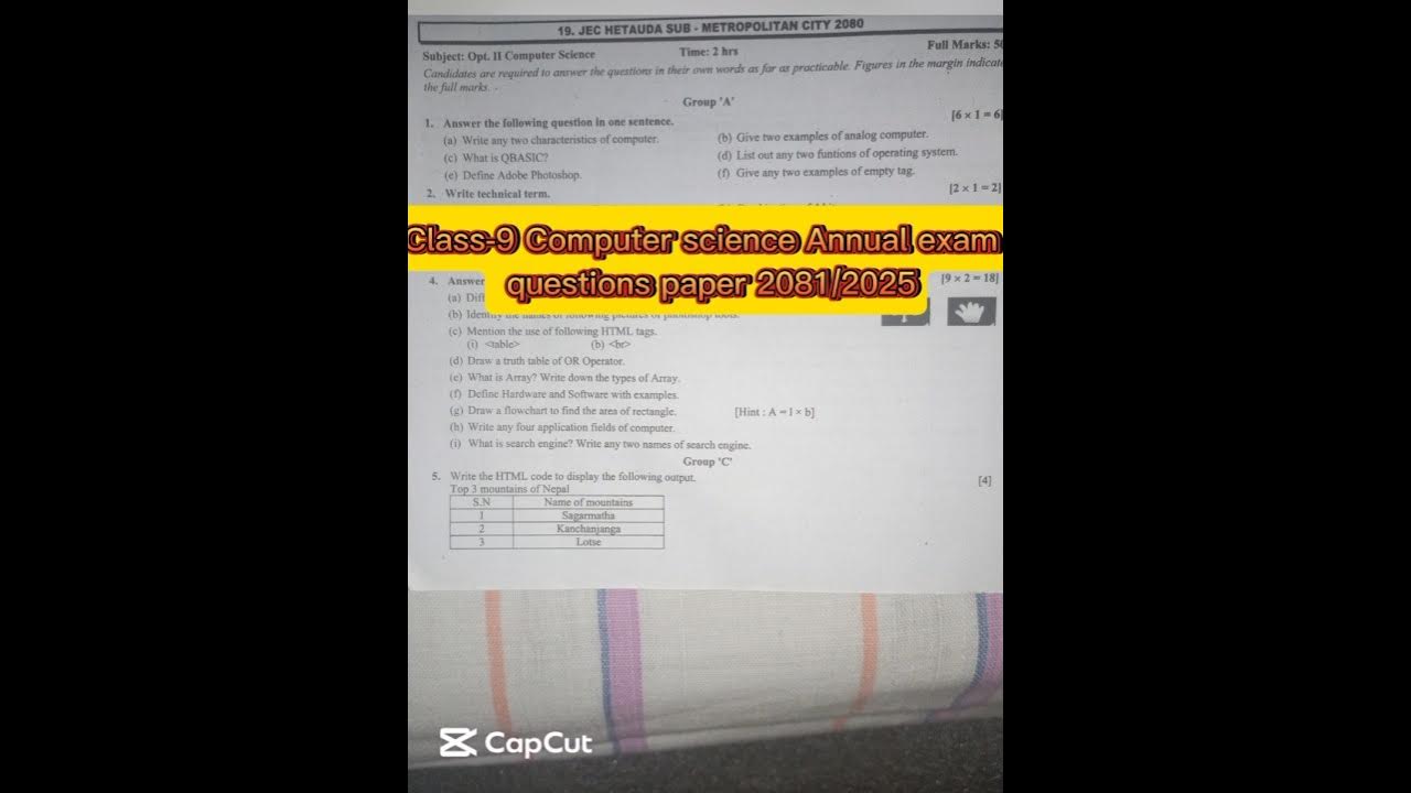 Class 9 Computer science Annual exam questions paper 2080/81/2025 - YouTube