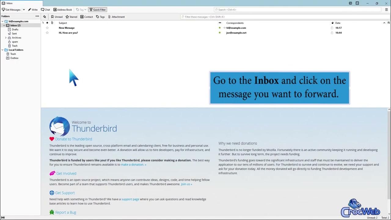 How To Forward Email In Mozilla Thunderbird Crocweb Cloud Youtube