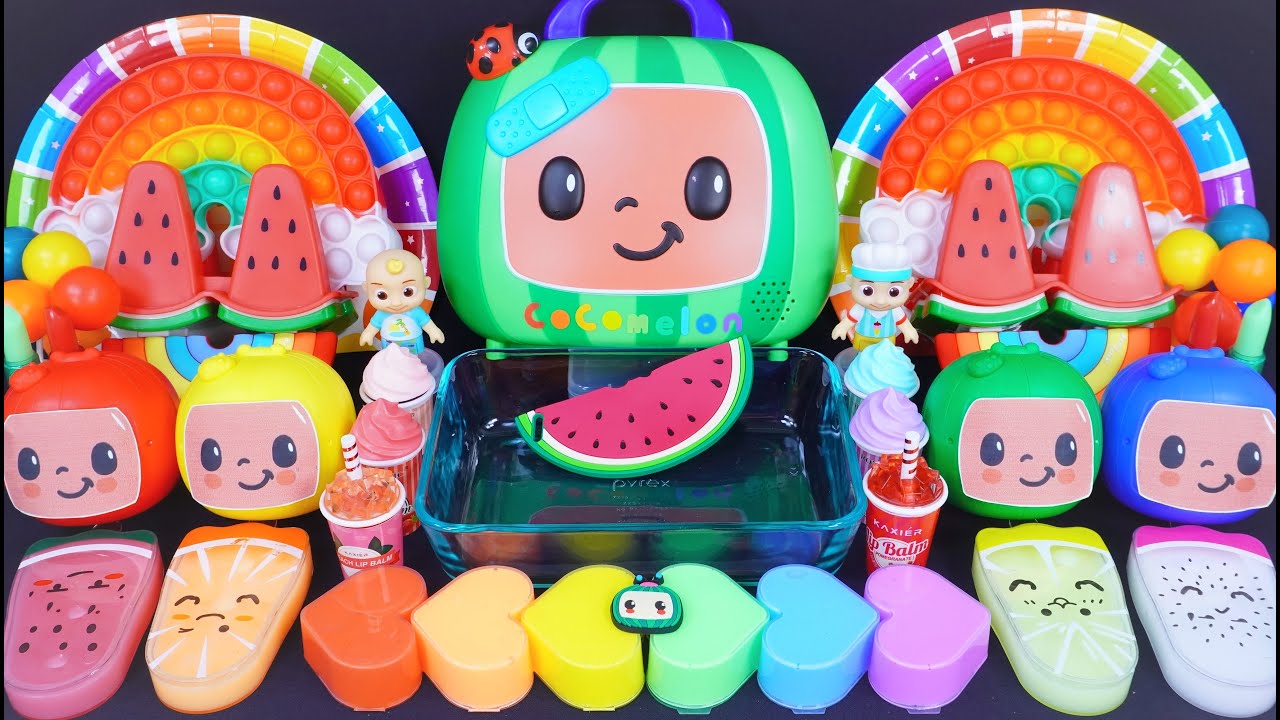 "Cocomelon" Slime. Mixing Makeup,Lipstick into clear slime! Satisfying ...