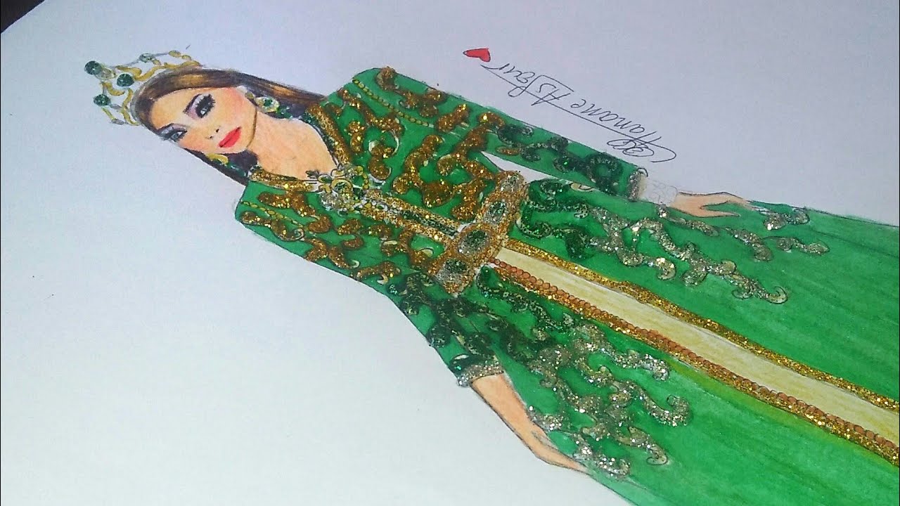 Fashion illustration/how to draw a moroccan caftan step by step/رسم ...