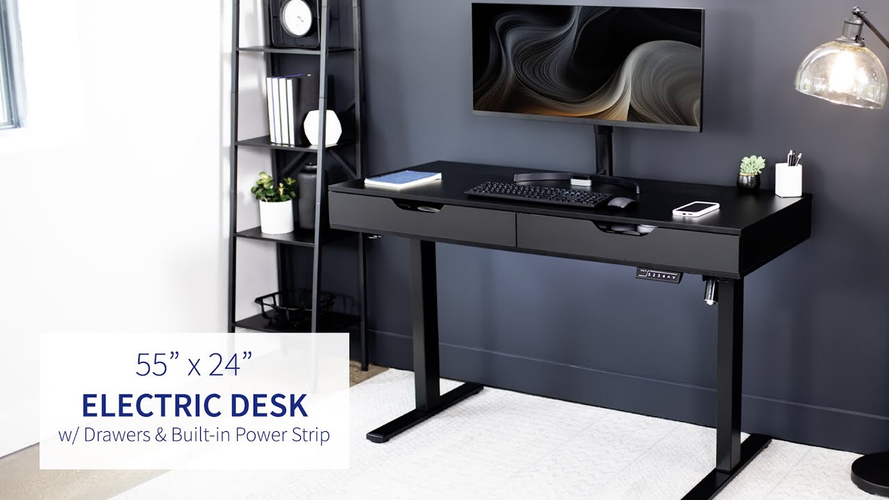 DESK-KIT-1B55H-B 55" x 24" Electric Desk with Drawers & Built-in Power ...